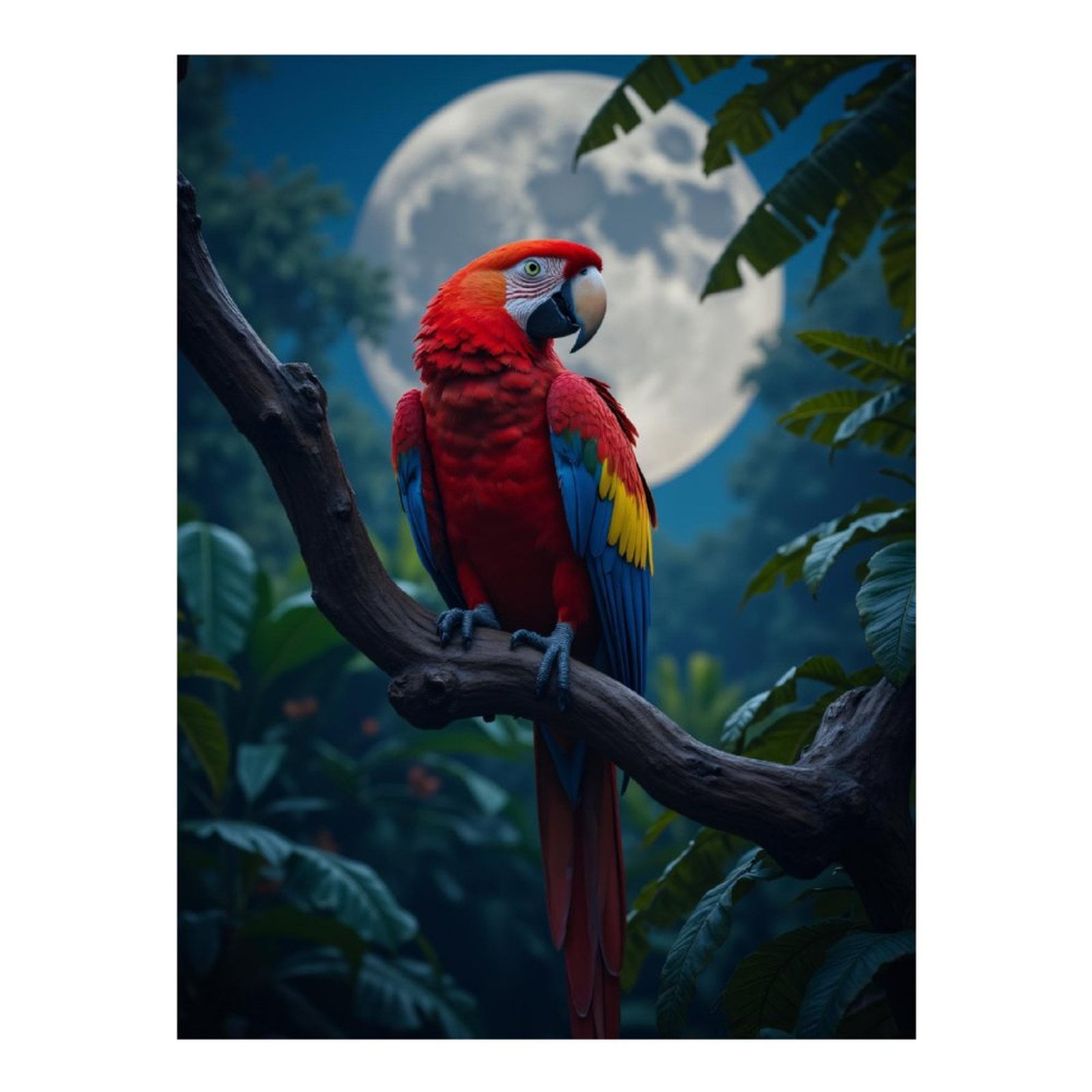 Diamond Art Kit for Adults, Scarlet Macaw Moonlit Jungle Diamond ...
