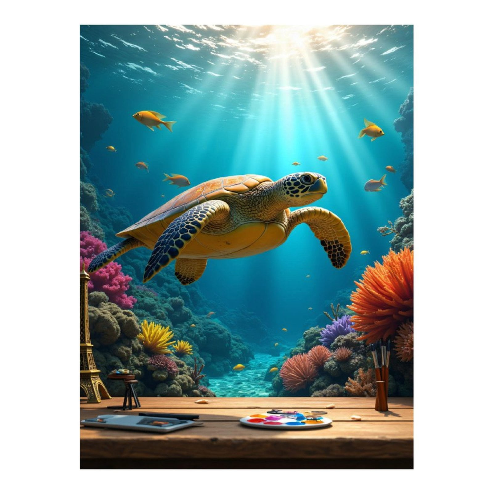 Diamond Art Kit for Adults, Sea Turtle Underwater Sunlit Coral Diamond ...
