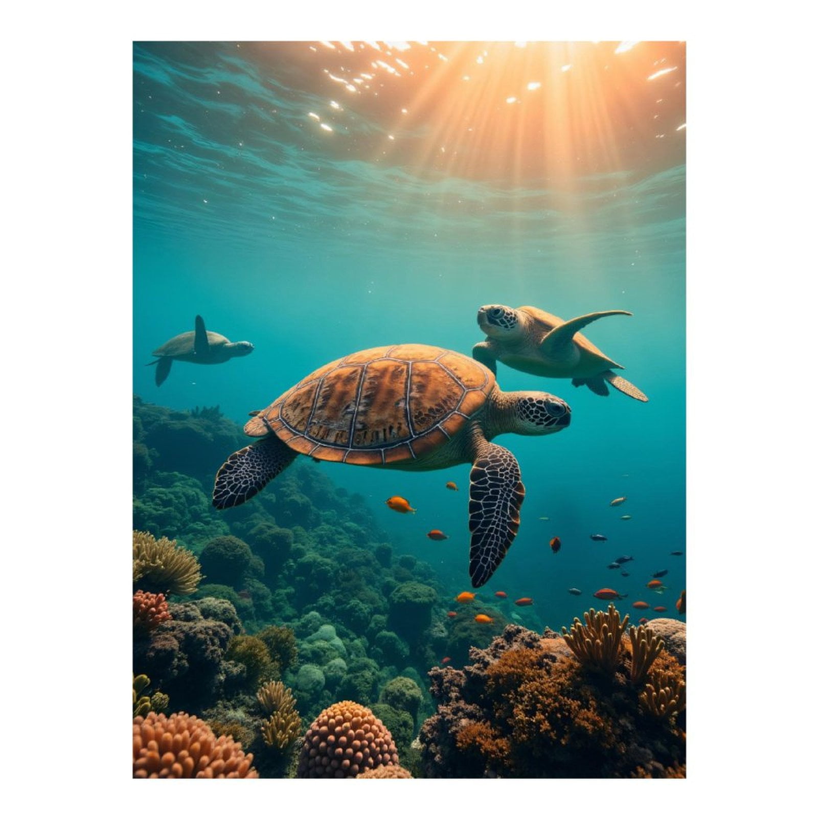 Diamond Art Kit for Adults, Sea Turtles Swimming Coral Reef Sunlight ...