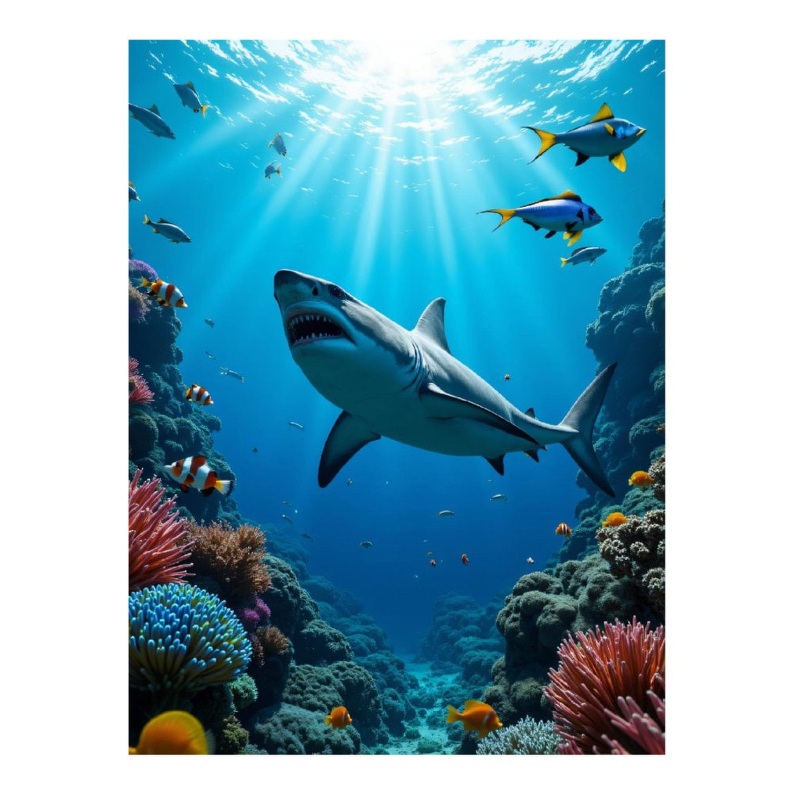 Diamond Art Kit for Adults, Shark Coral Reef Ocean Scene Diamond ...