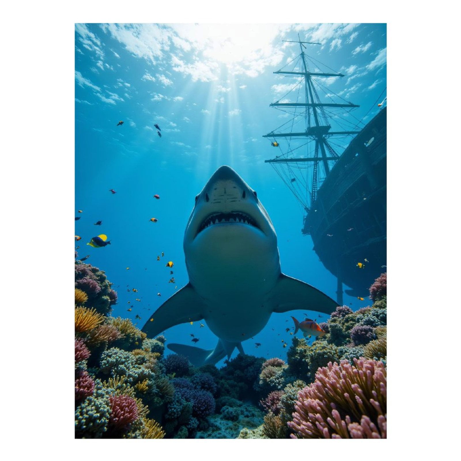 Diamond Art Kit for Adults, Shark Ocean Adventure Shipwreck Coral ...