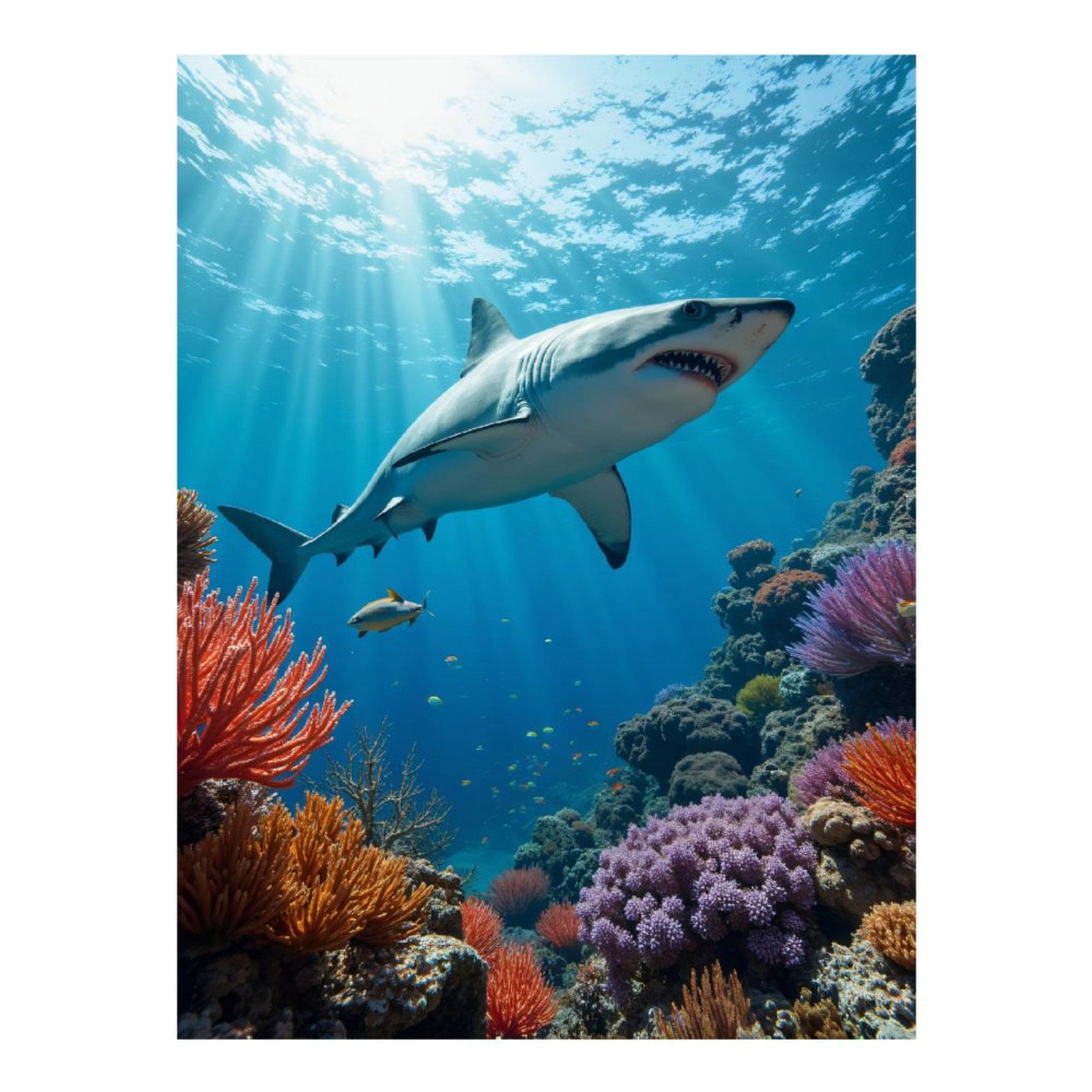 Diamond Art Kit for Adults, Shark Swimming Vibrant Coral Reef Diamond ...