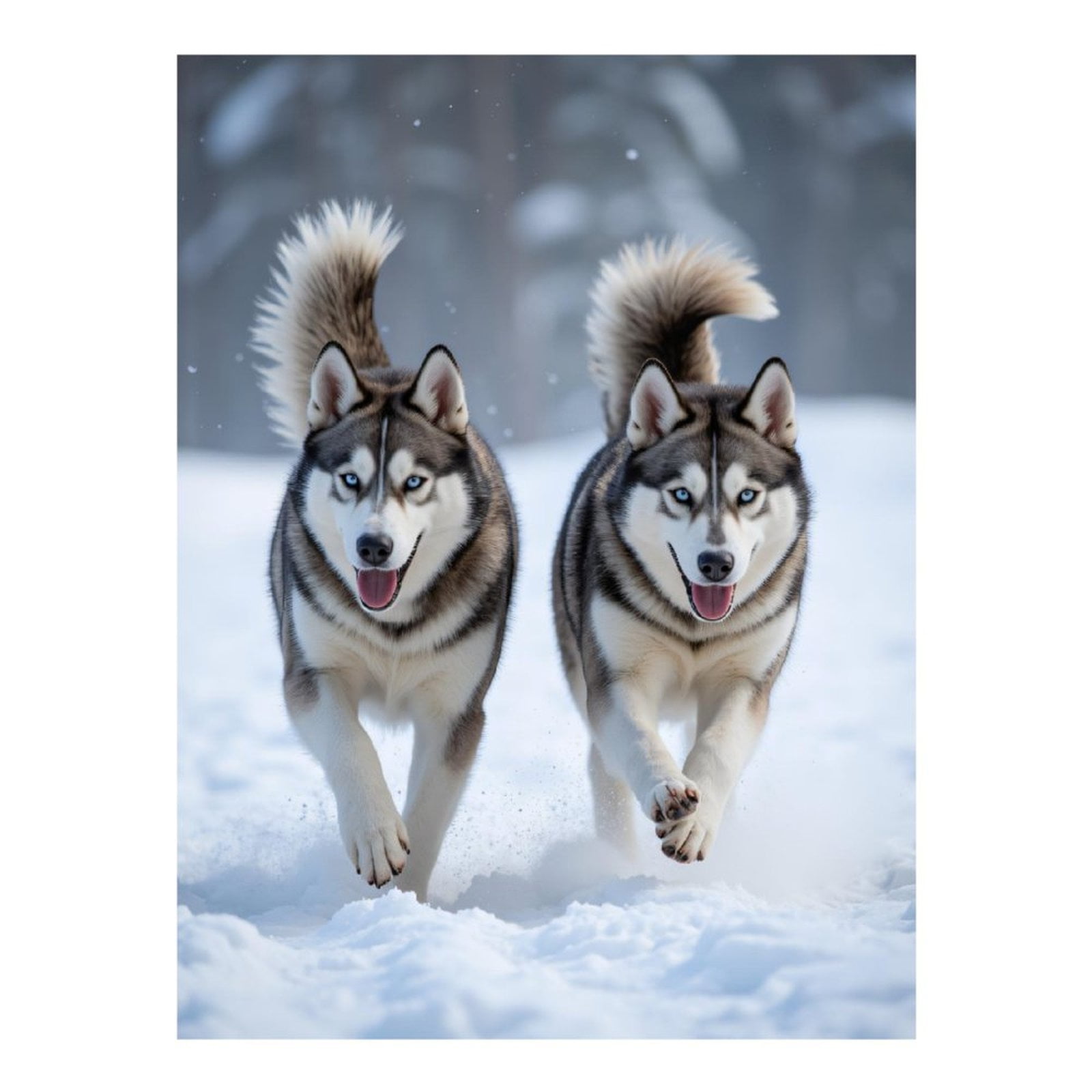 Diamond Art Kit for Adults, Siberian Huskies Running Winter Snow ...