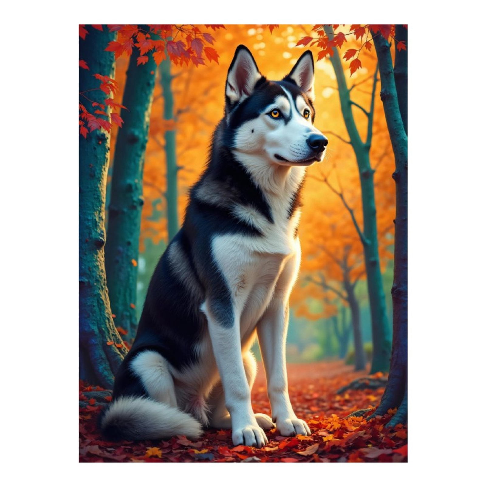 Diamond Art Kit for Adults, Siberian Husky Autumn Forest Scene Diamond ...