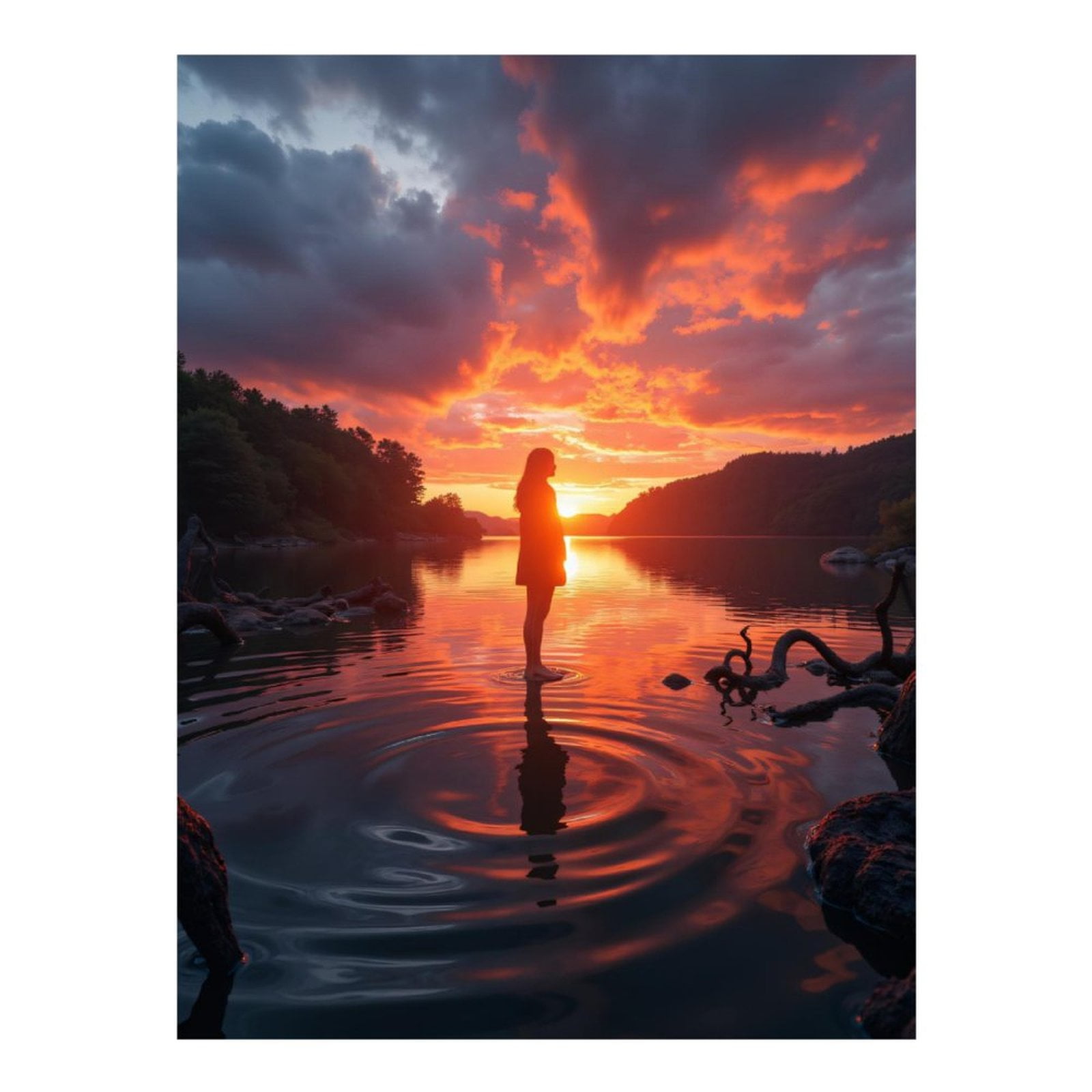 Diamond Art Kit for Adults, Silhouette Sunset Reflection Lake Diamond ...