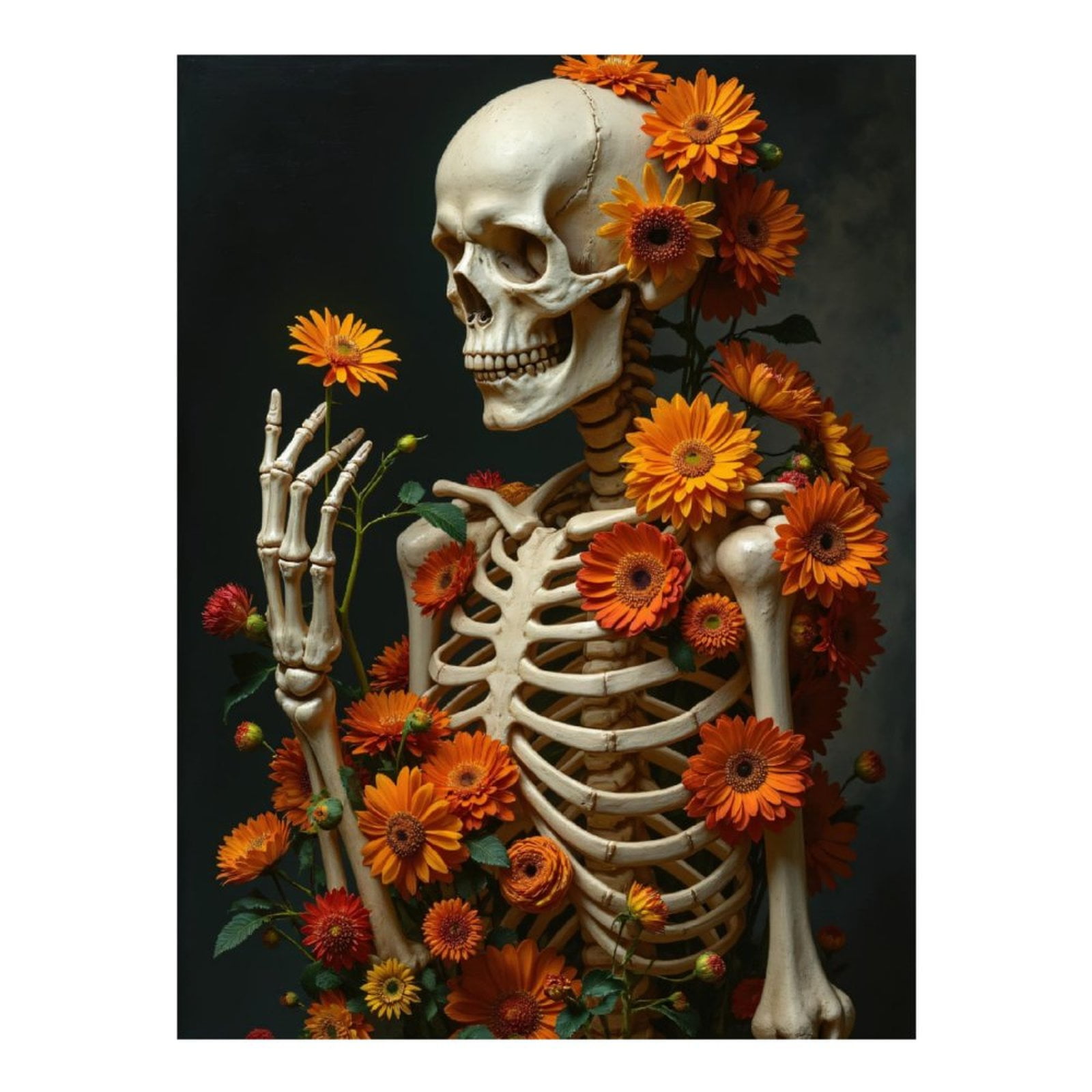 Diamond Art Kit for Adults, Skeleton With Orange Blossoms Diamond ...