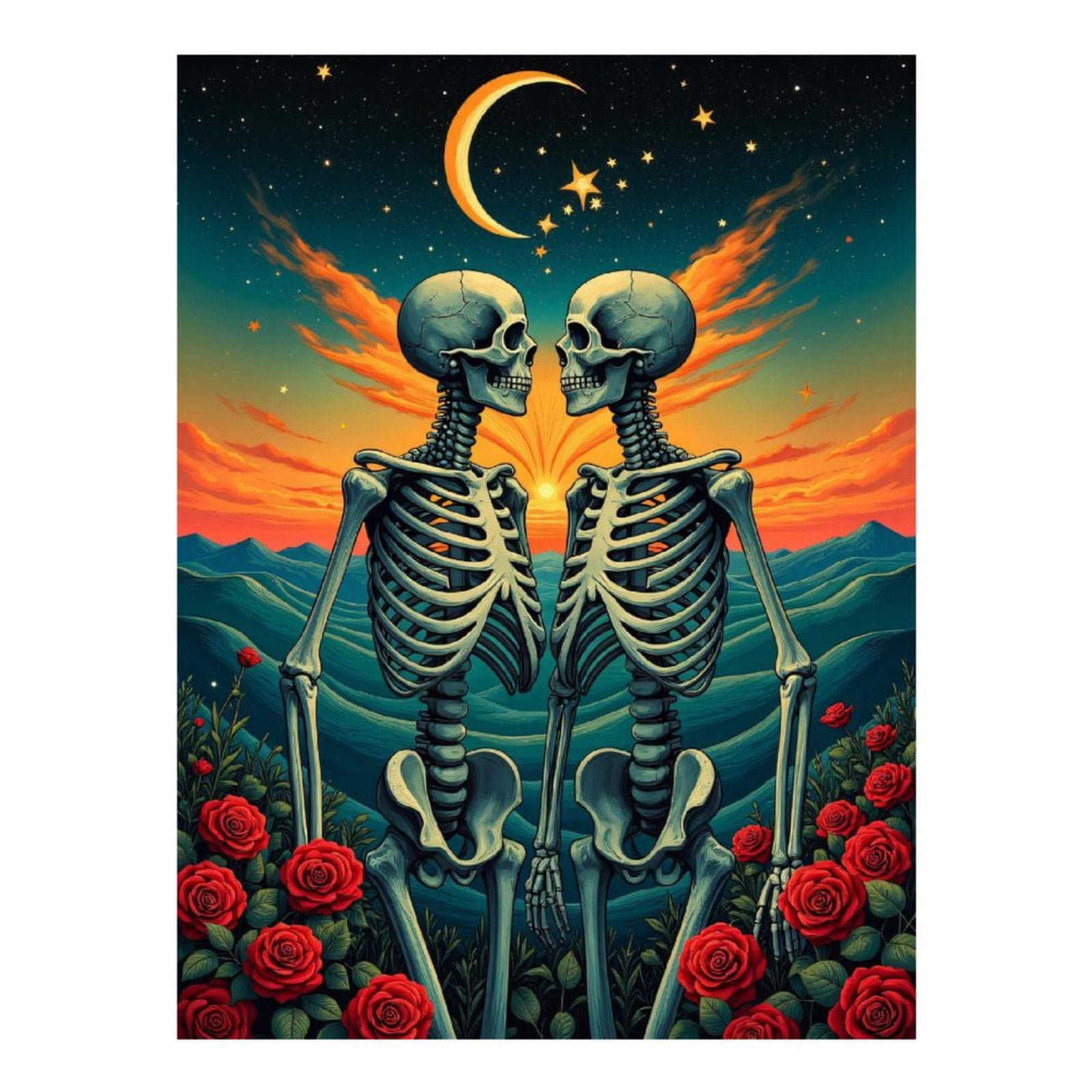 Diamond Art Kit for Adults, Skeletons Moon Roses Night Sky Diamond ...