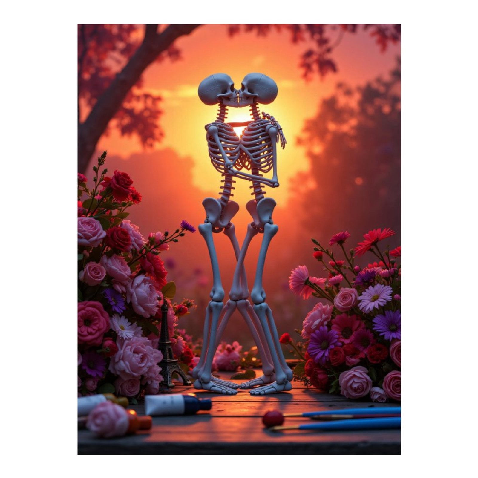 Diamond Art Kit for Adults, Skeletons Romance Sunset Blossoms Diamond ...