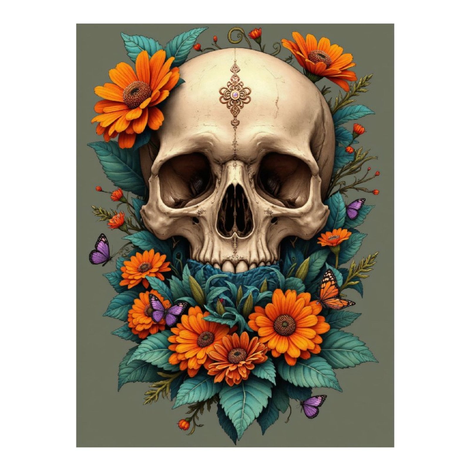 Diamond Art Kit for Adults, Skull Floral Art With Butterflies Diamond ...