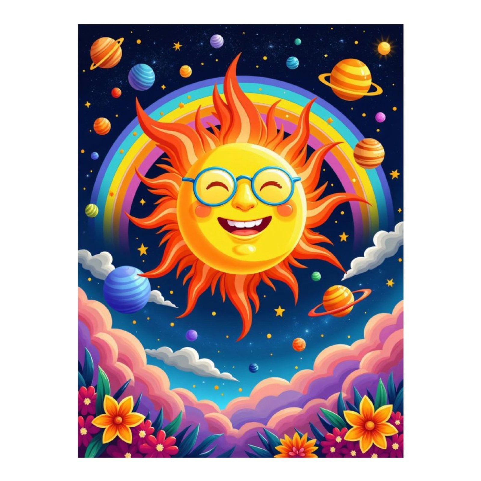 Diamond Art Kit for Adults, Smiling Sun Solar System Rainbow Diamond ...