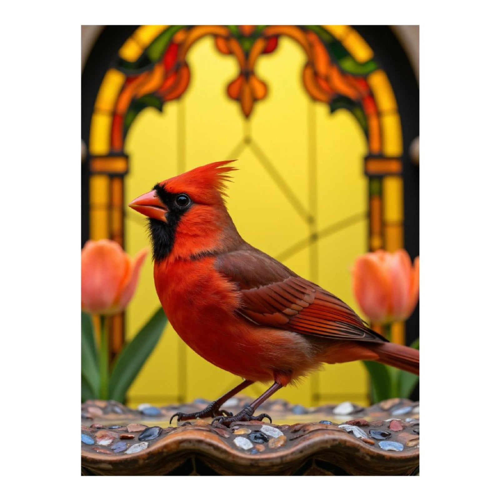 Diamond Art Kit for Adults, Stained Glass Cardinal Tulips Diamond ...