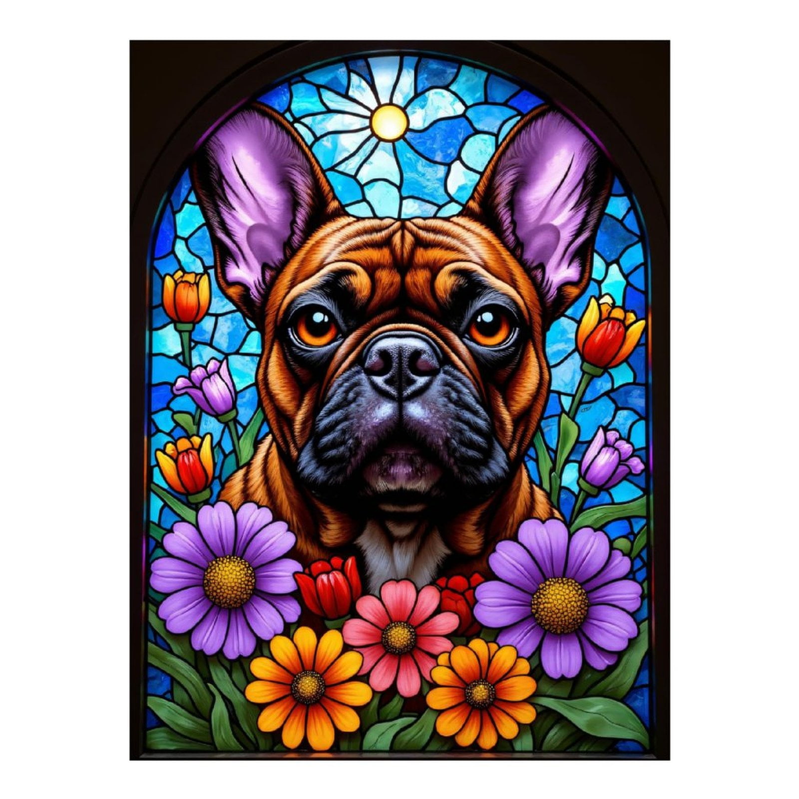 Diamond Art Kit for Adults, Stained Glass Dog Floral Portrait Diamond ...