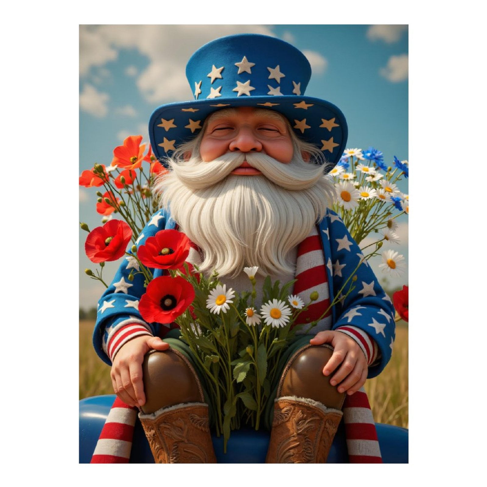 Diamond Art Kit for Adults, Starry Hat Patriotic Figure Flowers Diamond ...