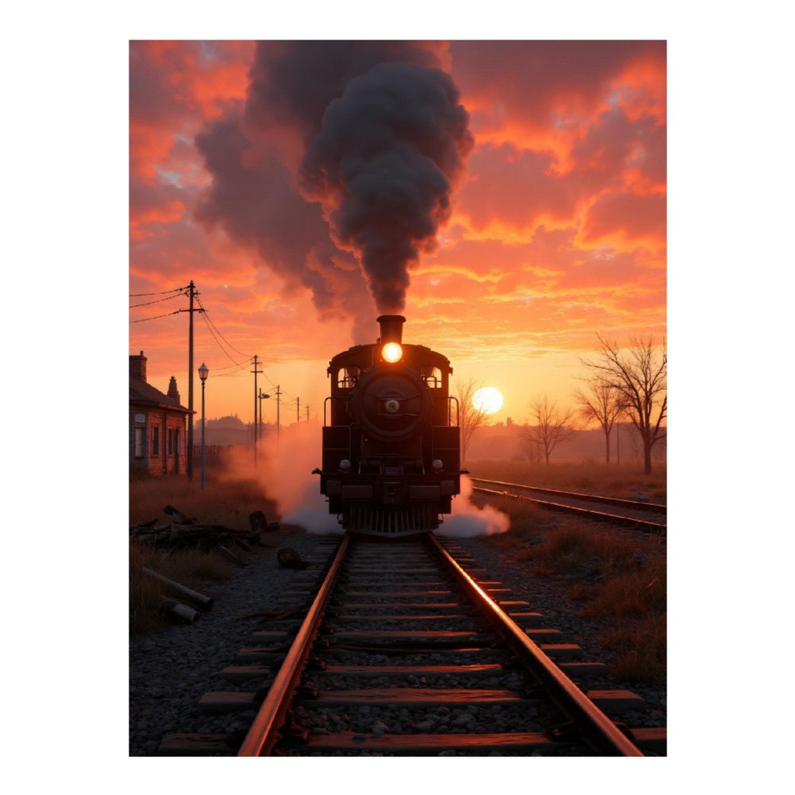Diamond Art Kit for Adults, Steam Locomotive Sunset Silhouette Diamond ...