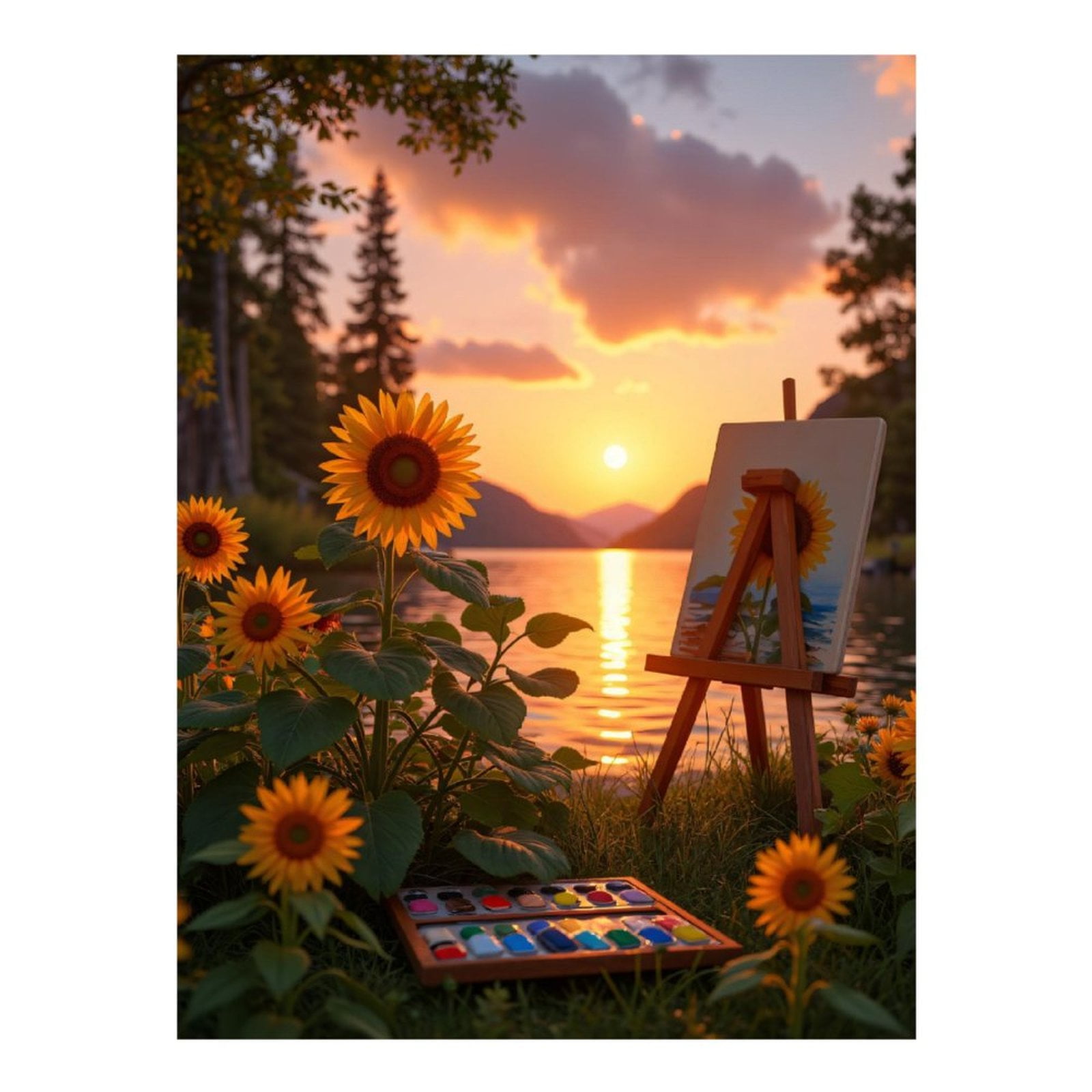 Diamond Art Kit for Adults, Sunflower Lakeside Sunset Painting Diamond ...