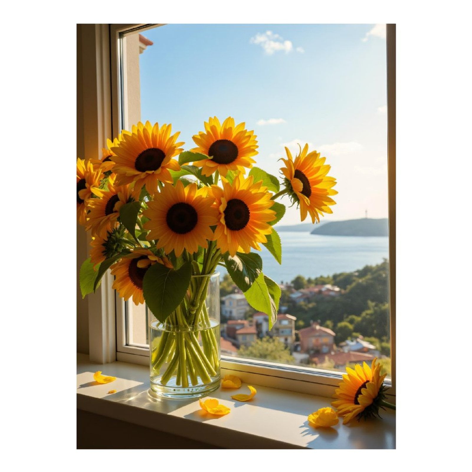 Diamond Art Kit for Adults, Sunflowers Vase Scenic Window View Diamond ...