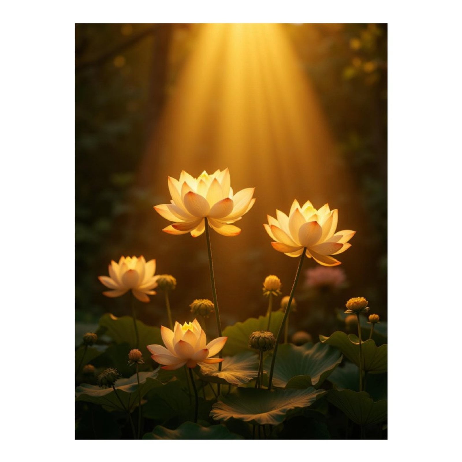 Diamond Art Kit for Adults, Sunlit Lotus Blossoms Under Canopy Diamond ...