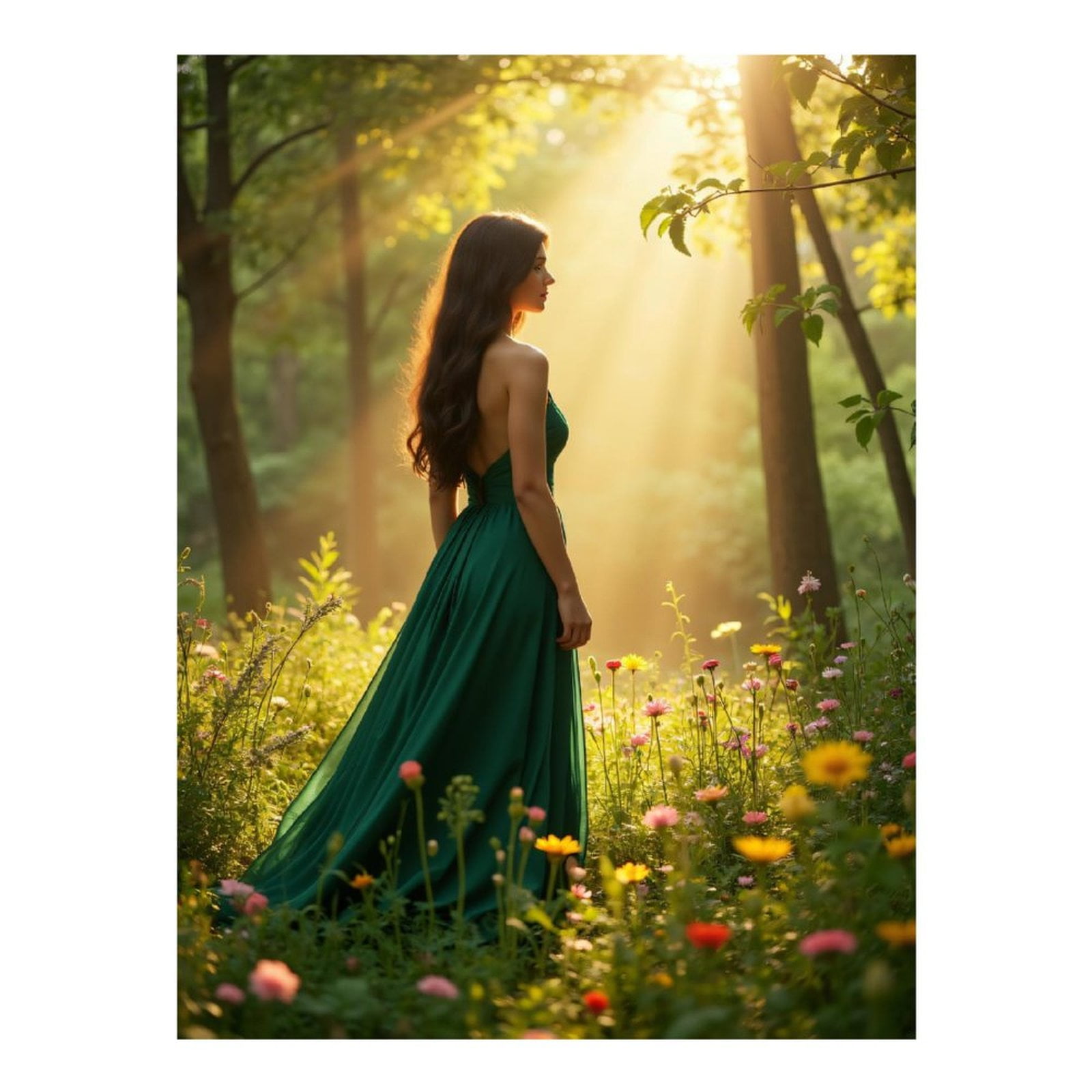 Diamond Art Kit for Adults, Sunlit Woman Green Dress Forest Diamond ...