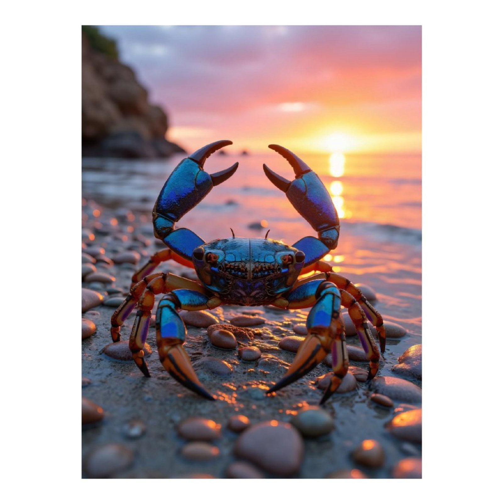 Diamond Art Kit for Adults, Sunset Beach Vibrant Crab Scene Diamond ...