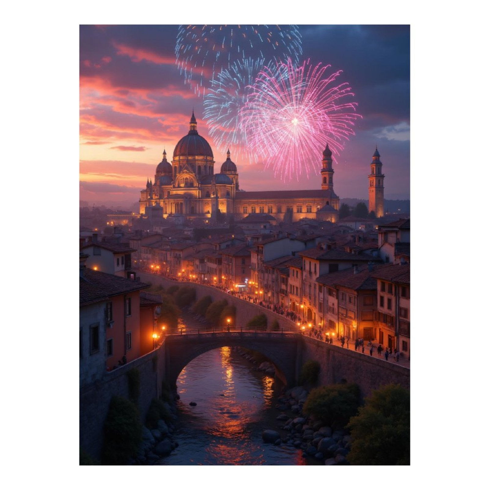 Diamond Art Kit for Adults, Sunset Celebration Over City Bridge Diamond ...