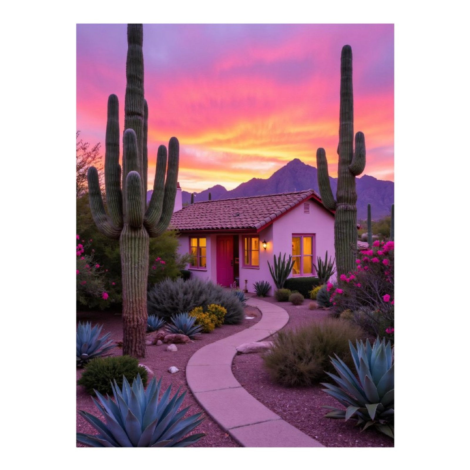 Diamond Art Kit for Adults, Sunset Desert House Cacti Garden Diamond ...