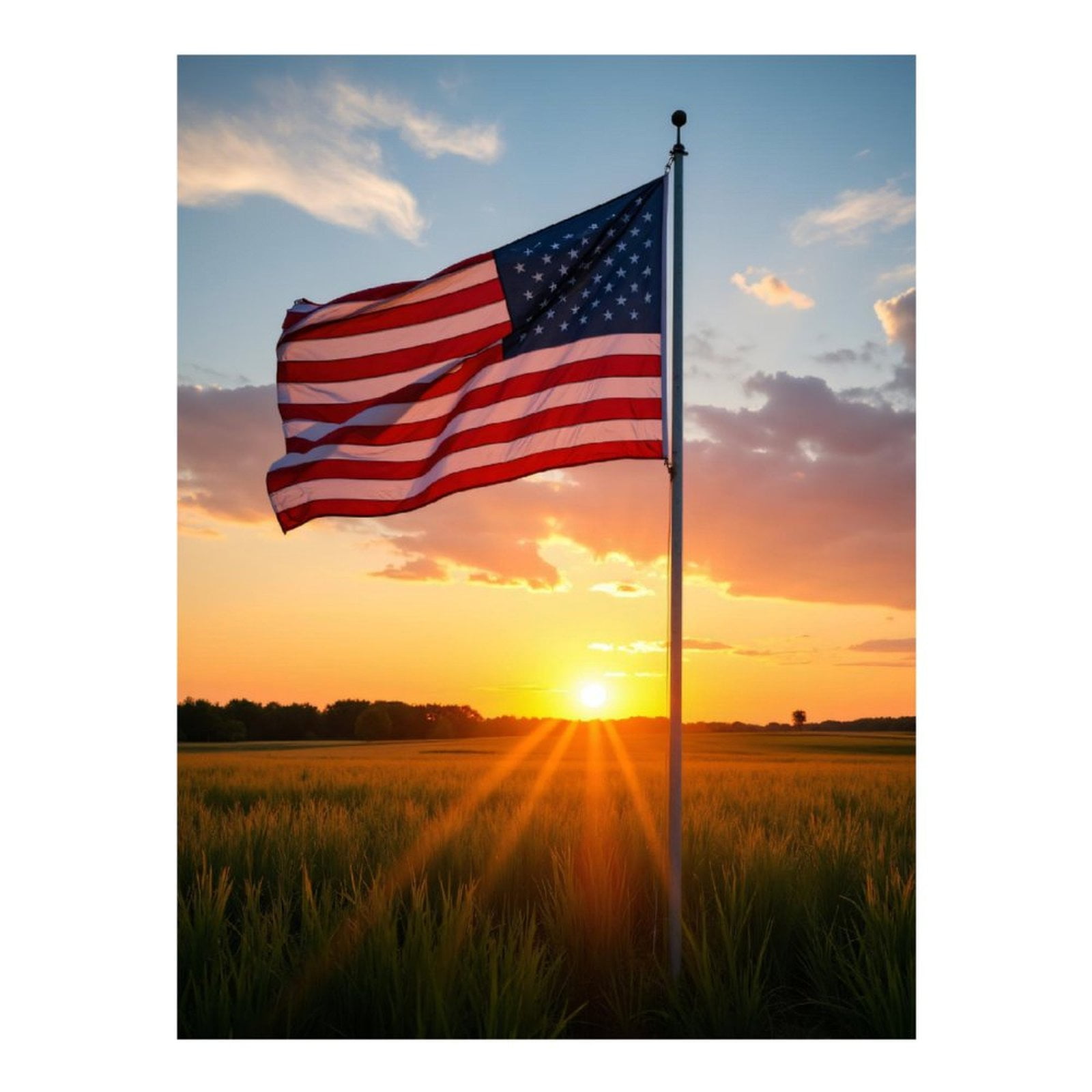 Diamond Art Kit for Adults, Sunset Field American Flag Sky Diamond ...