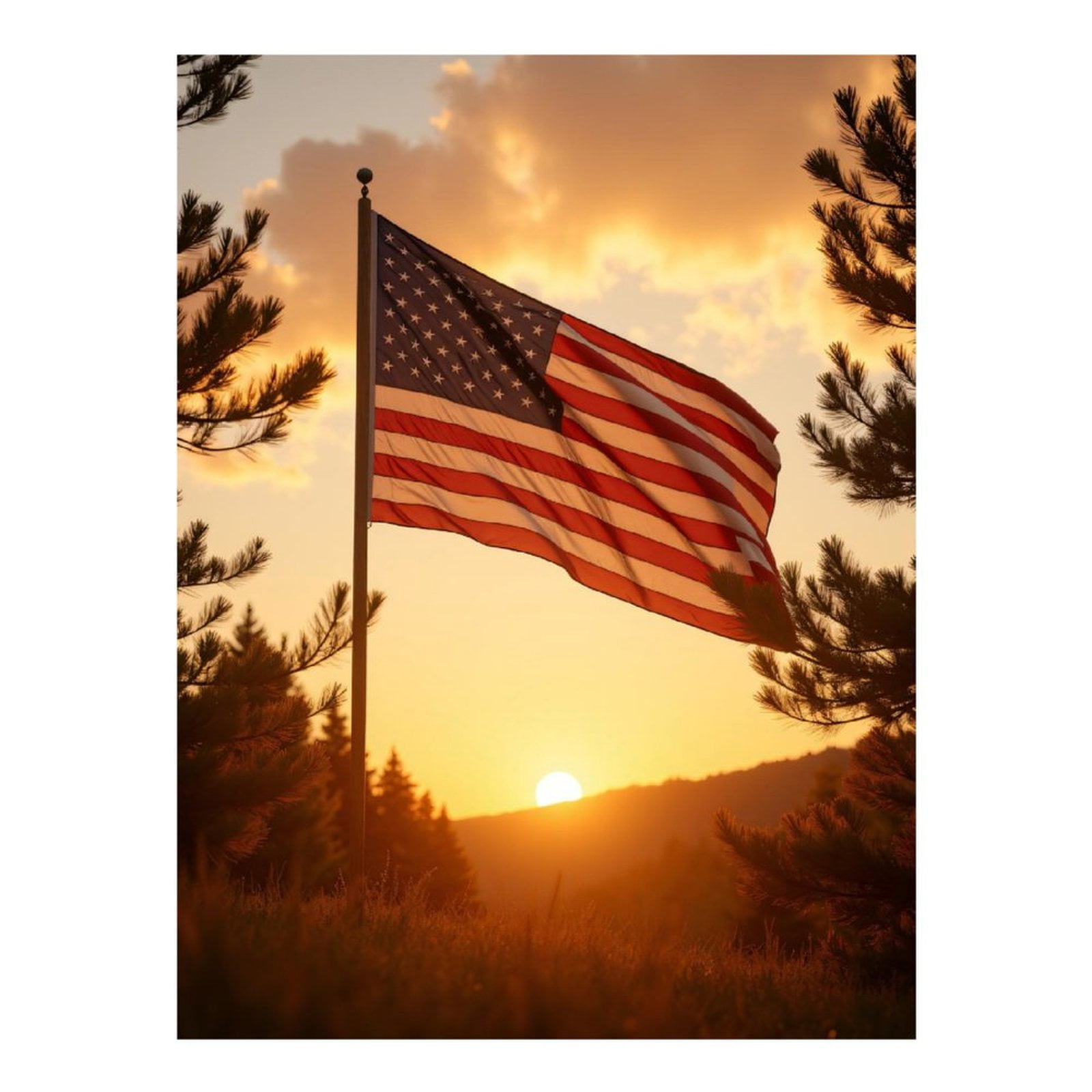 Diamond Art Kit for Adults, Sunset Flag Pines Landscape Diamond ...
