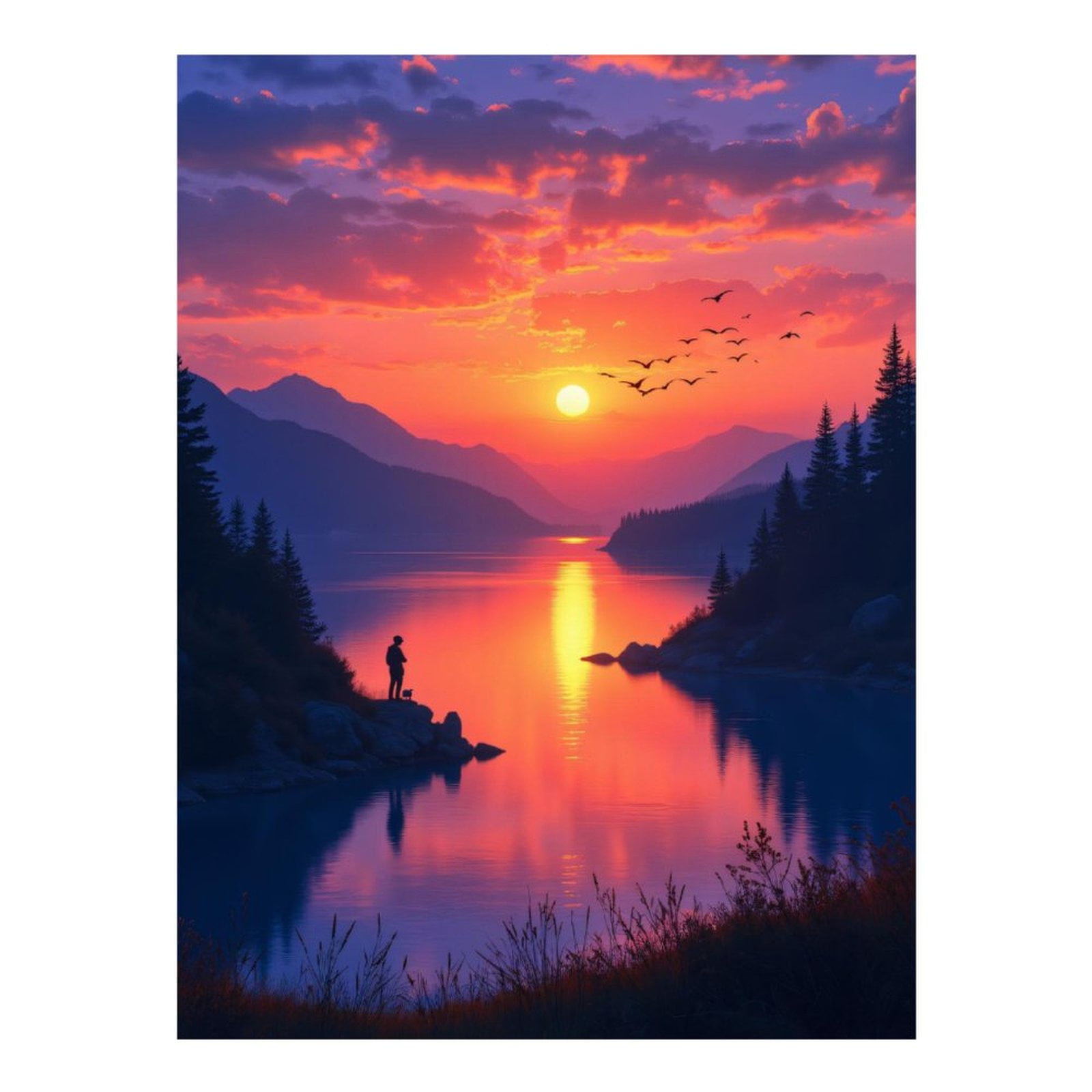 Diamond Art Kit for Adults, Sunset Lake Silhouette Tranquility Diamond ...