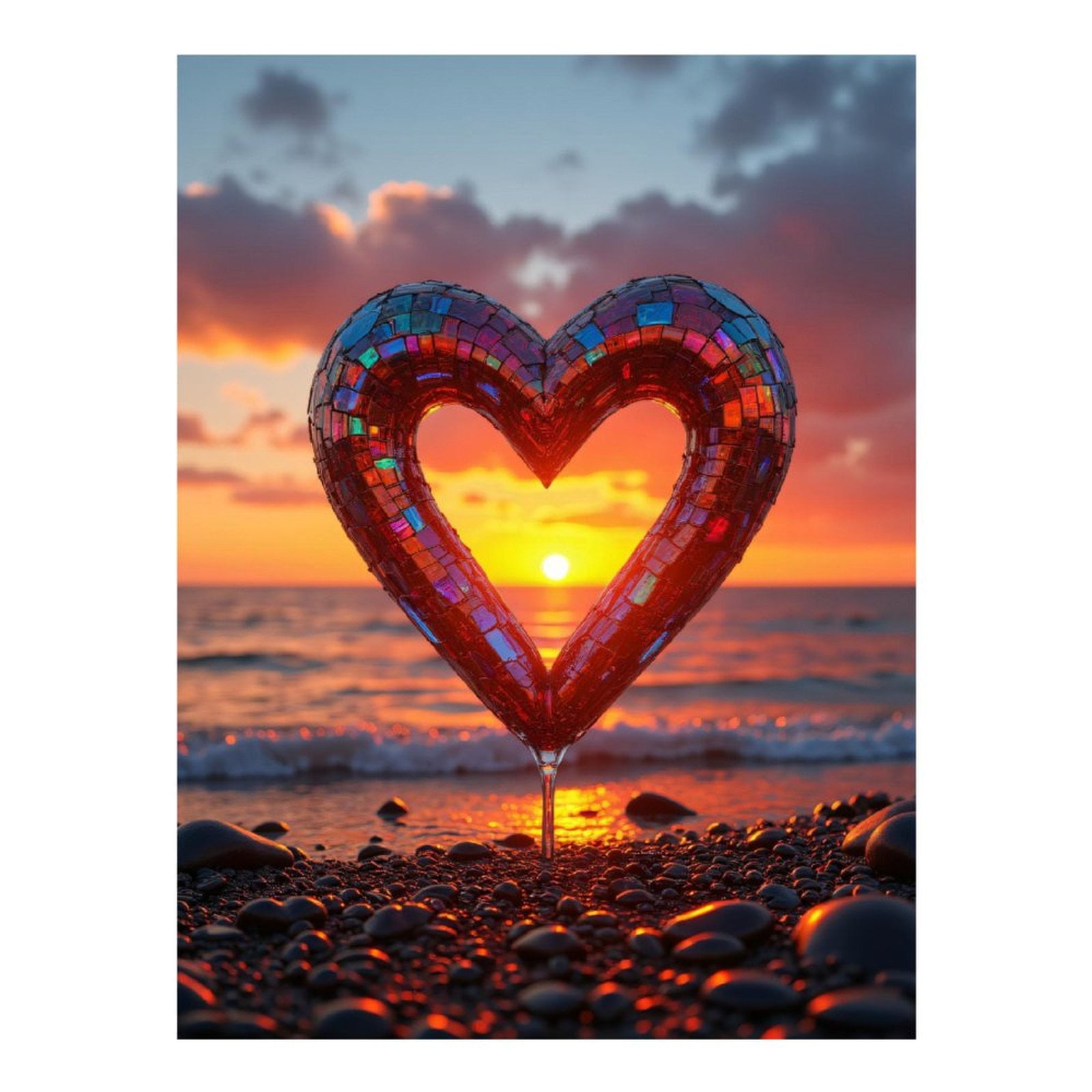 Diamond Art Kit for Adults, Sunset Mosaic Heart Beach Scene Diamond ...