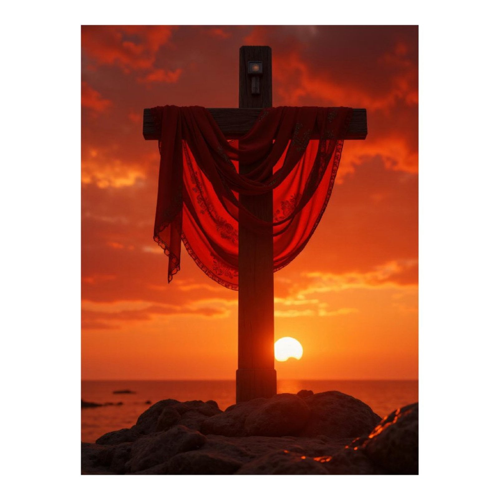 Diamond Art Kit for Adults, Sunset Ocean Cross Draped Fabric Diamond ...