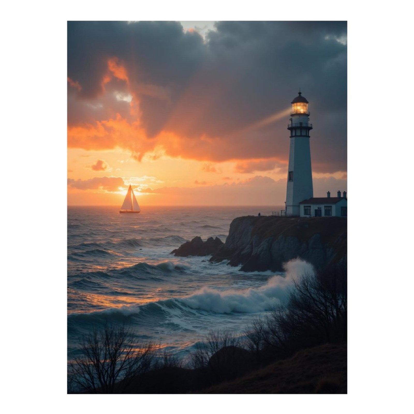 Diamond Art Kit for Adults, Sunset Sail Lighthouse Coast Scene Diamond ...