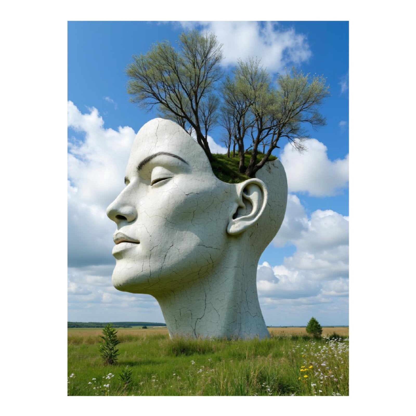 Diamond Art Kit for Adults, Surreal Nature Sculpture Head Trees Sky ...