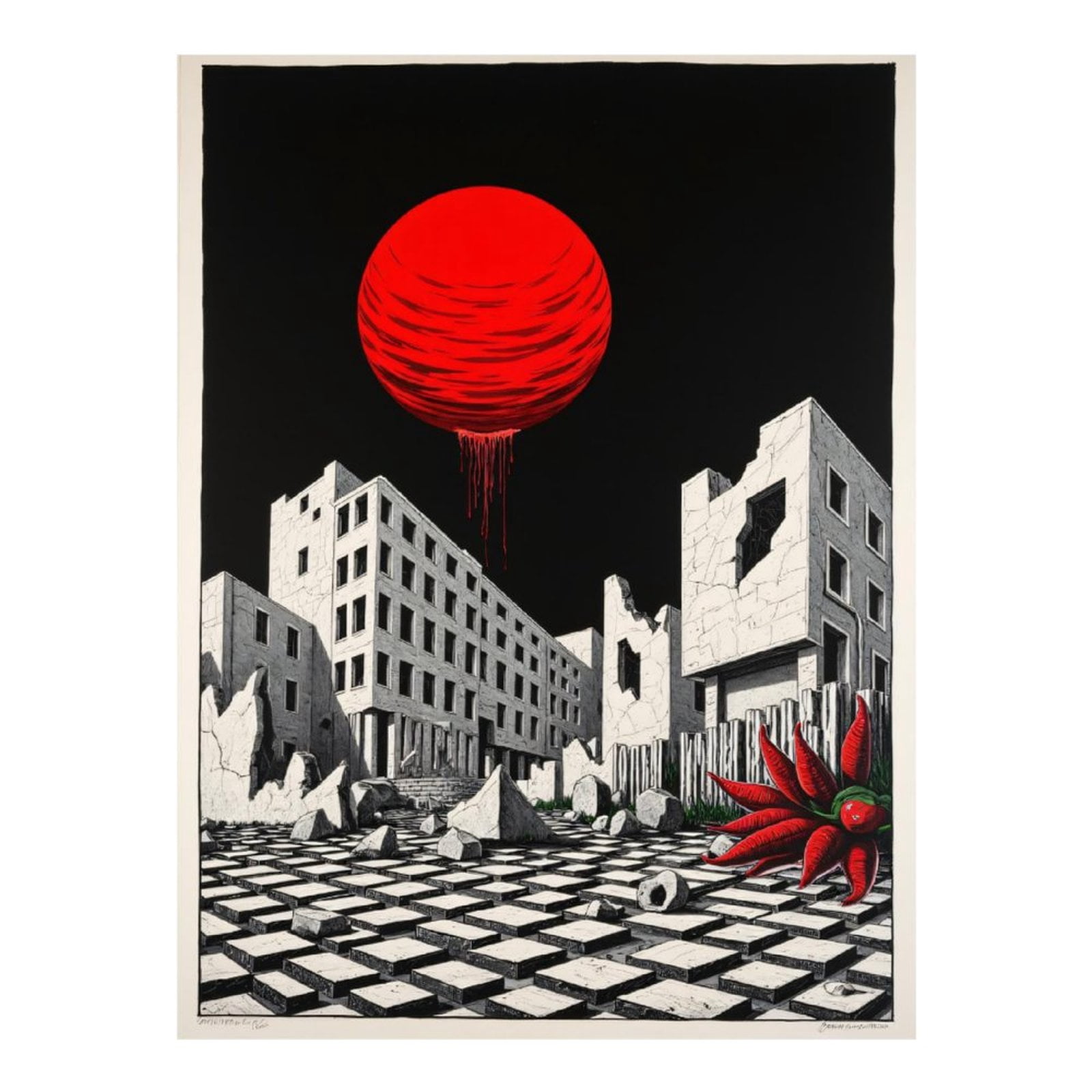 Diamond Art Kit for Adults, Surreal Ruins Red Sphere Dreamscape Diamond ...