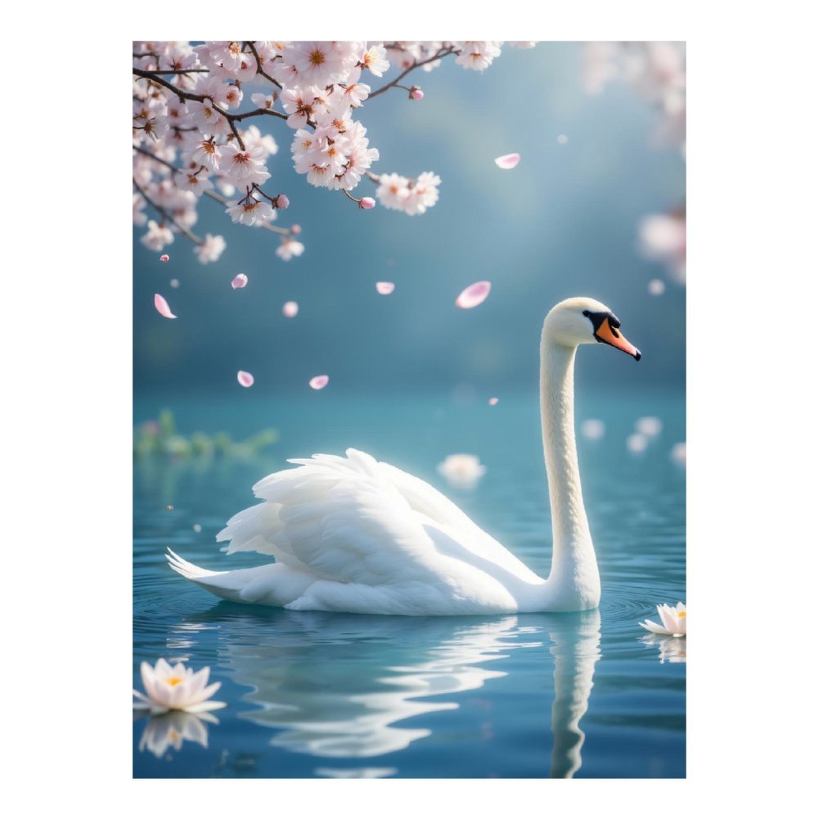 Diamond Art Kit for Adults, Swan Blossoms Tranquil Water Scene Diamond ...