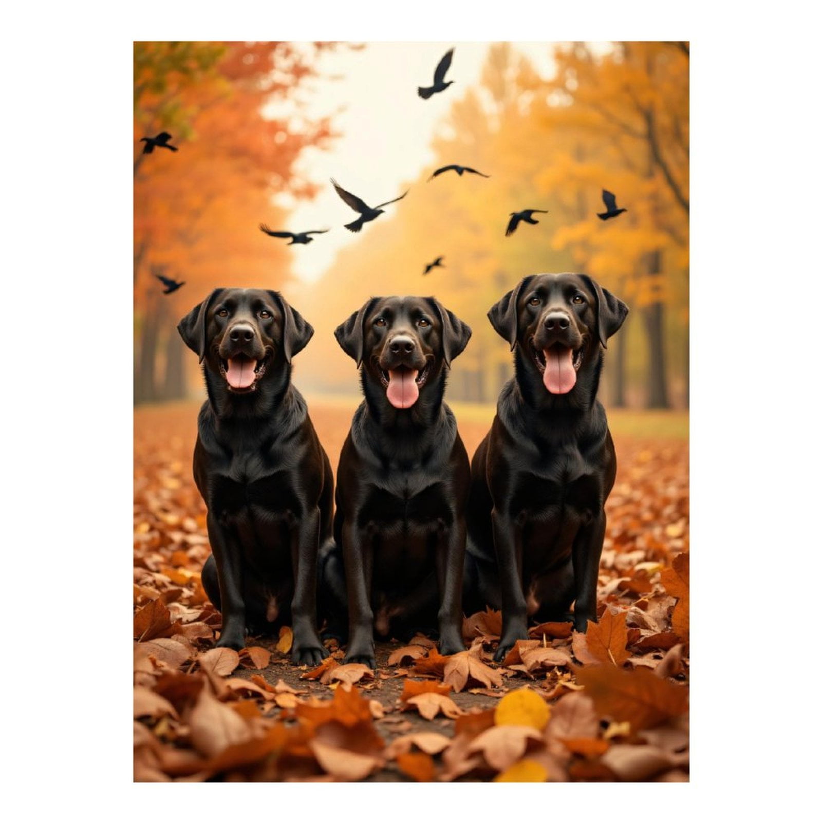 Diamond Art Kit for Adults, Three Dogs Autumn Leaves Flock Birds ...