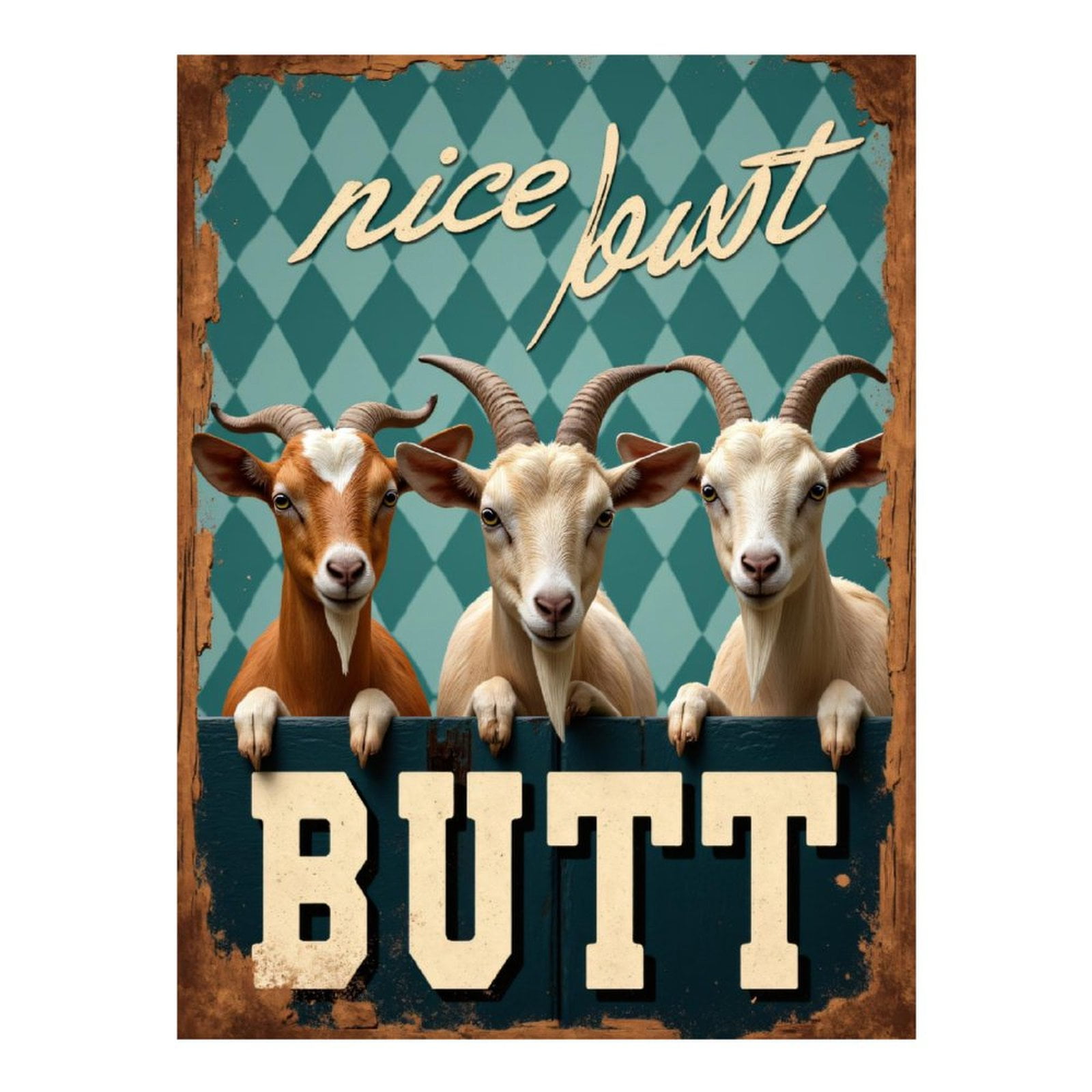 Diamond Art Kit for Adults, Three Goats Funny Rustic Sign Diamond ...