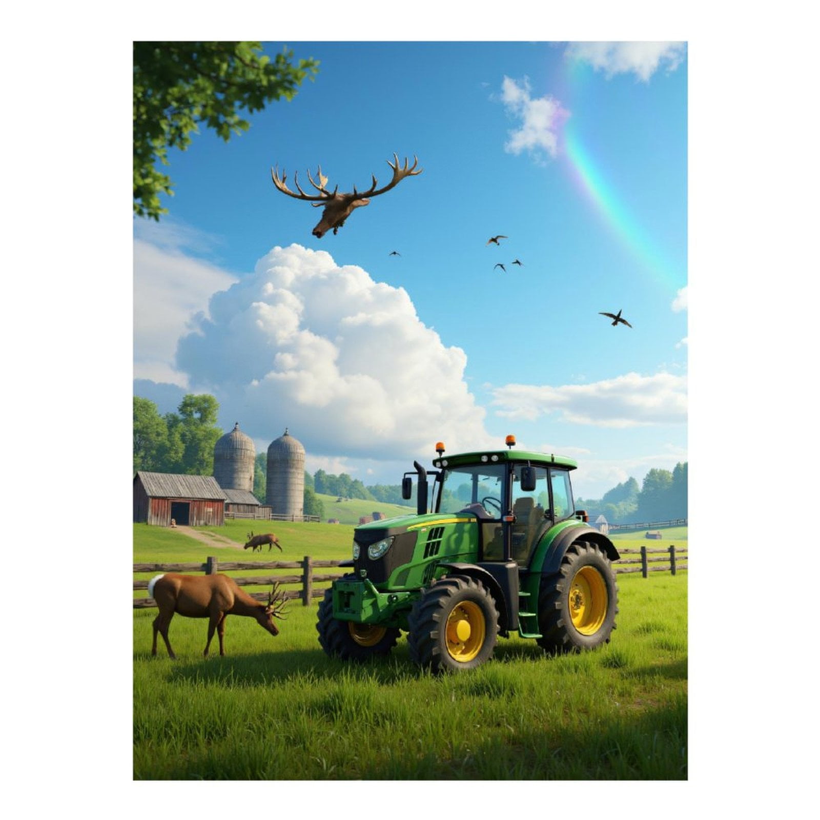 Diamond Art Kit for Adults, Tractor Farm Rainbow Scenery Deer Diamond ...