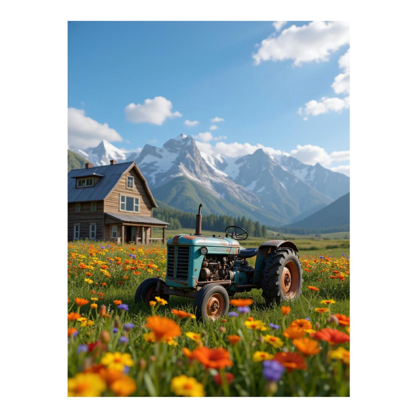 Diamond Art Kit for Adults, Tractor Mountain Meadow Cottage Diamond ...