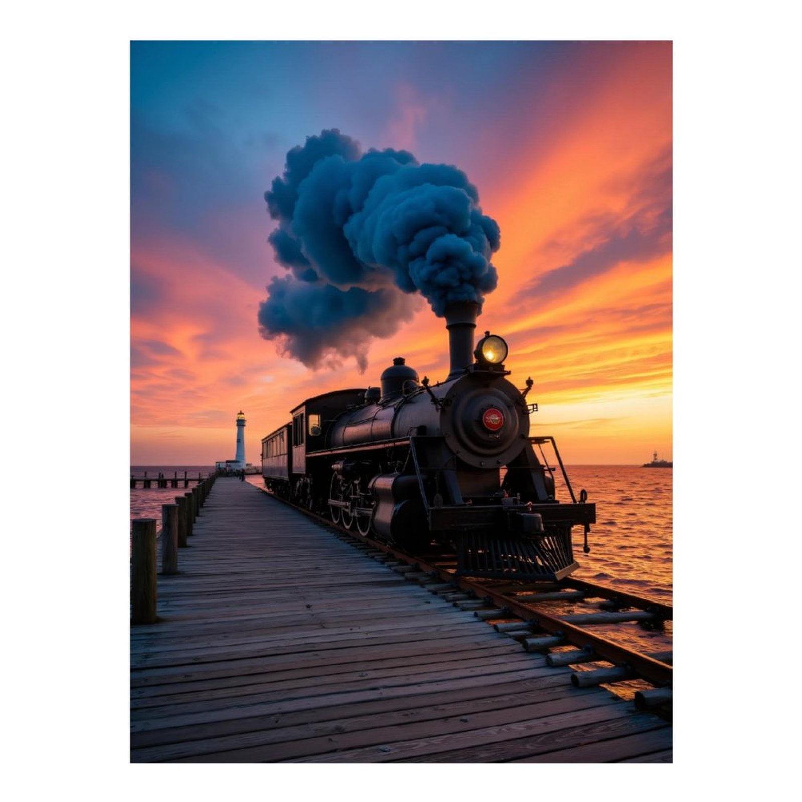 Diamond Art Kit for Adults, Train Sunset Lighthouse Pier Diamond ...