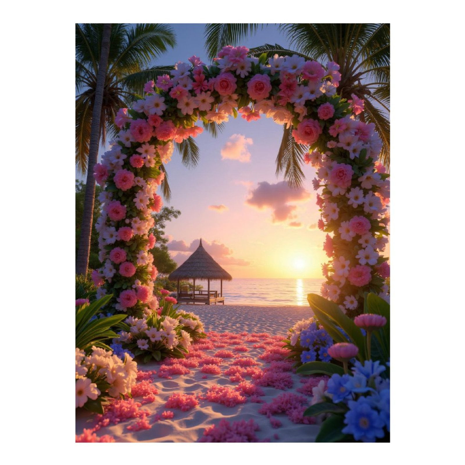 Diamond Art Kit for Adults, Tropical Beach Floral Sunset Diamond ...