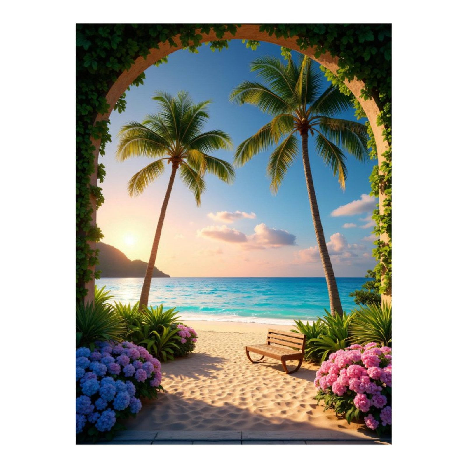 Diamond Art Kit for Adults, Tropical Beach Sunset Palm Arch Diamond ...
