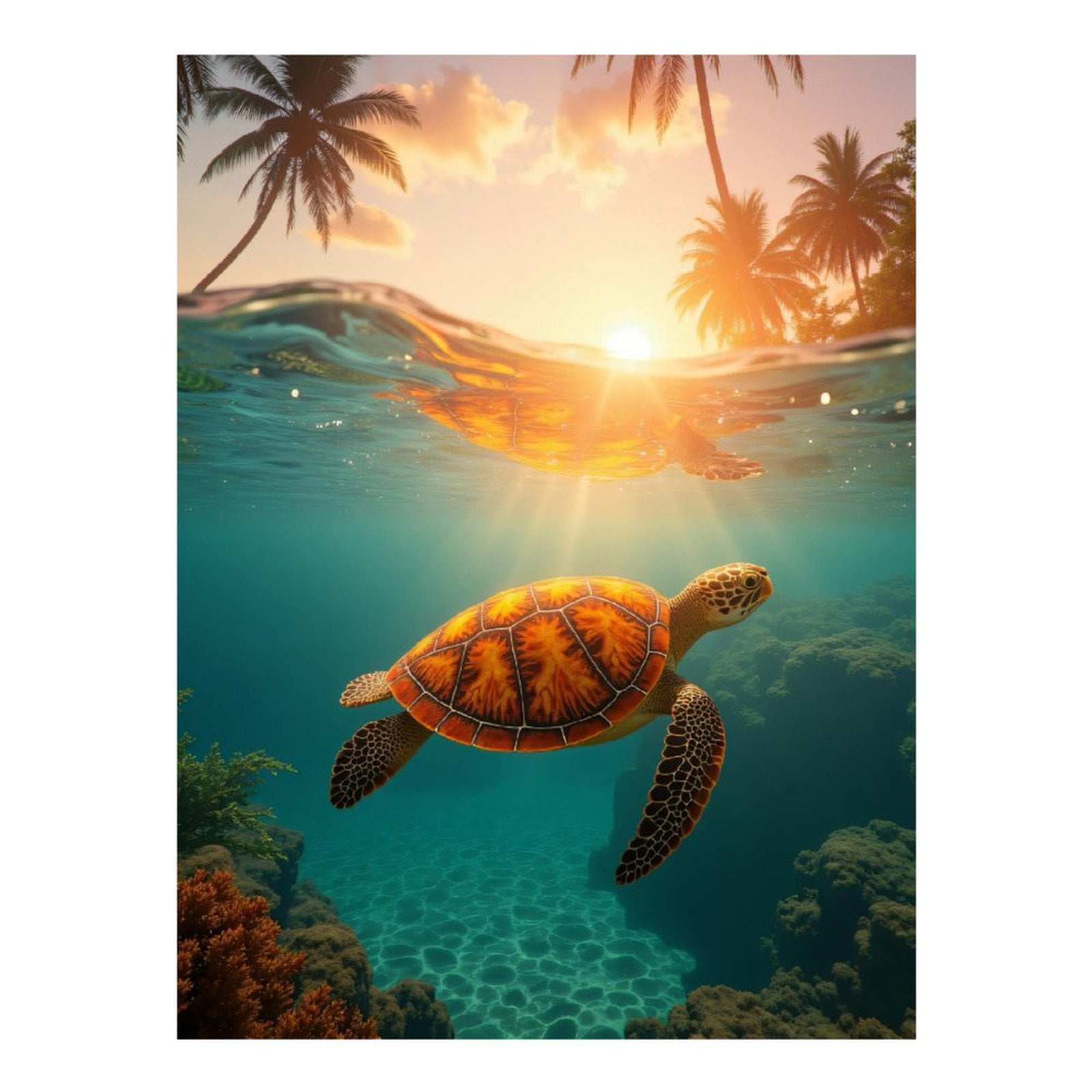 Diamond Art Kit for Adults, Tropical Ocean Sunset Turtle Journey ...