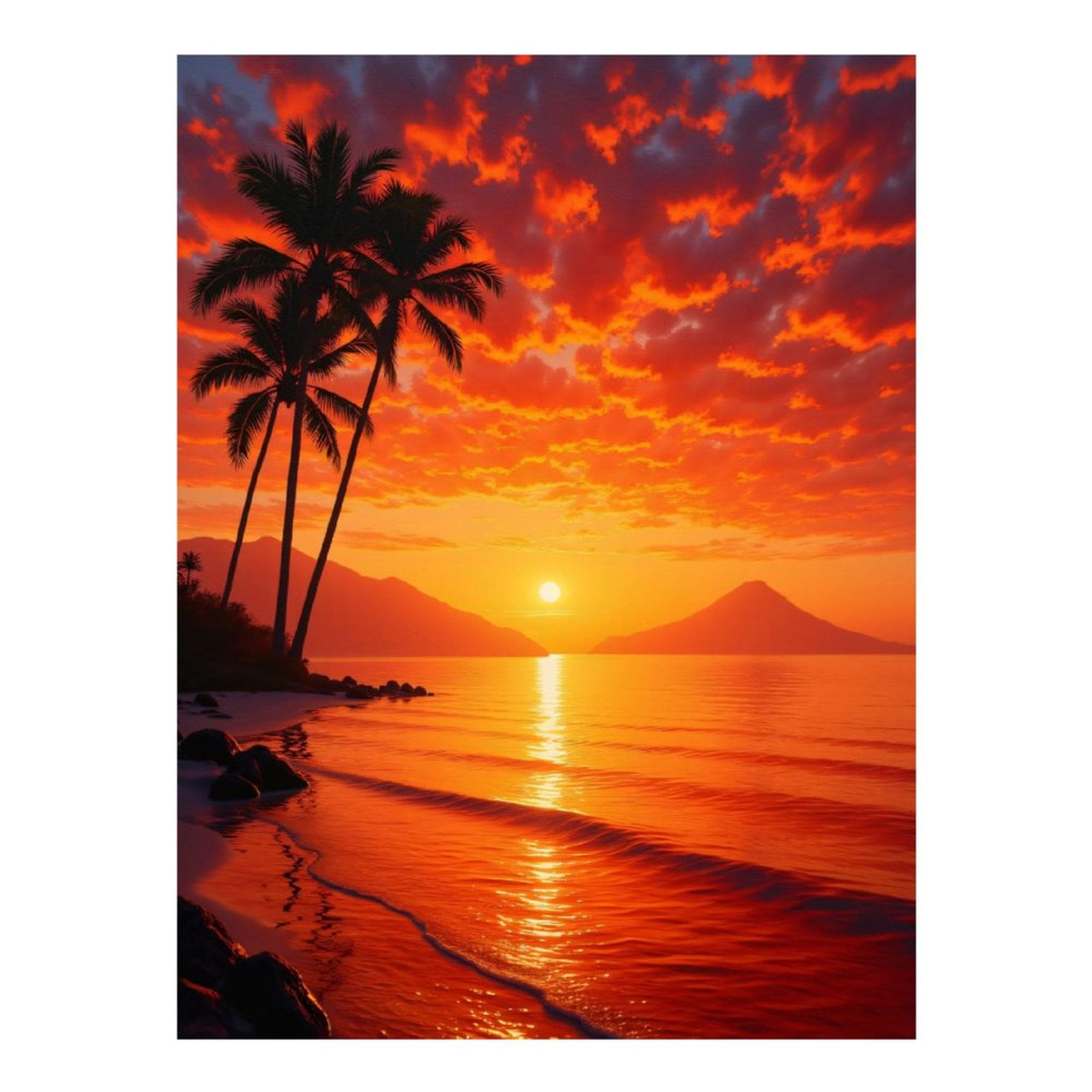 Diamond Art Kit for Adults, Tropical Sunset Beach Palm Silhouette ...