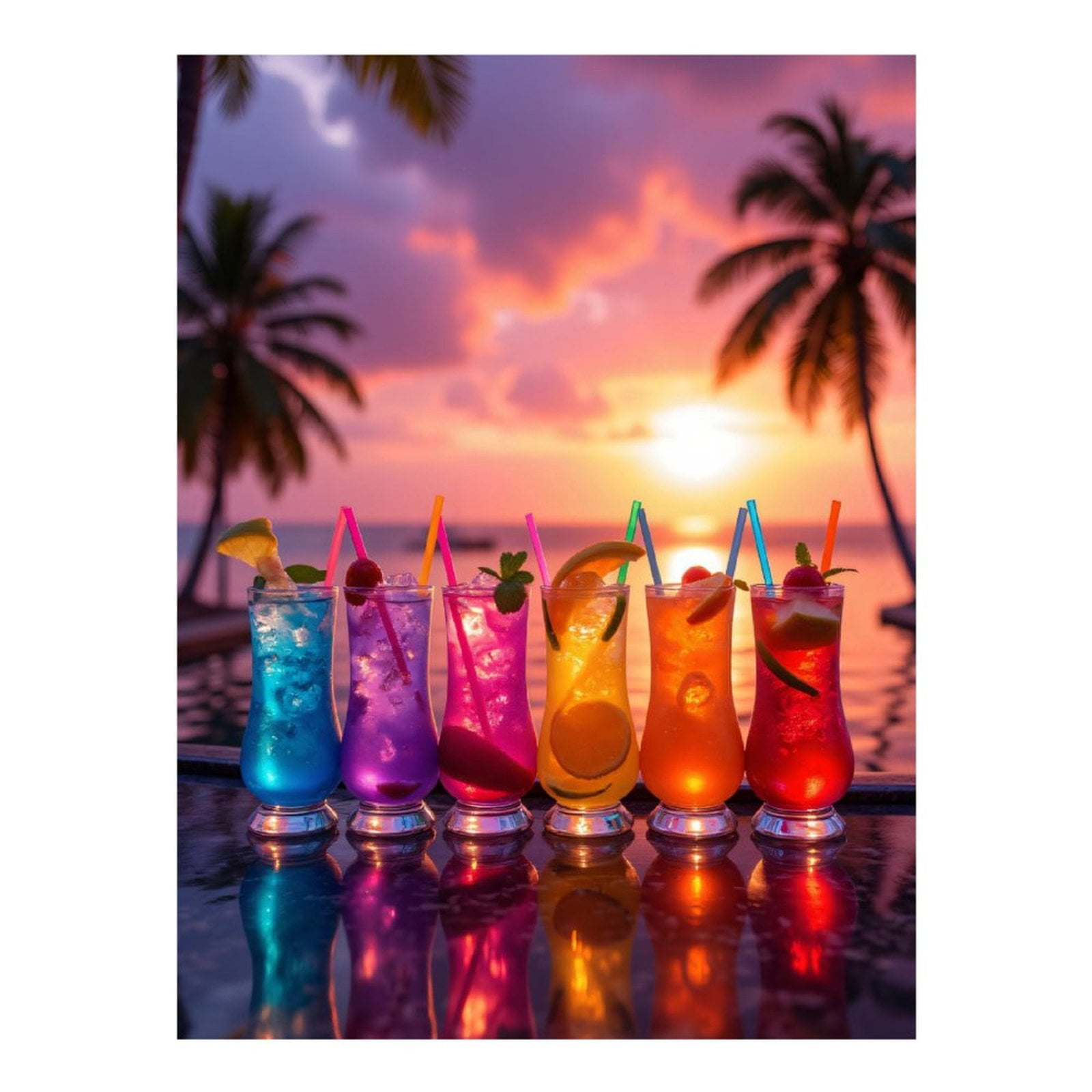 Diamond Art Kit for Adults, Tropical Sunset Colorful Cocktails Diamond ...