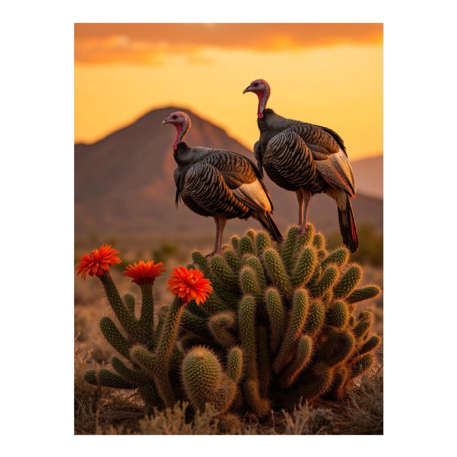 Diamond Art Kit for Adults, Turkeys On Cactus Sunset Scene Diamond ...