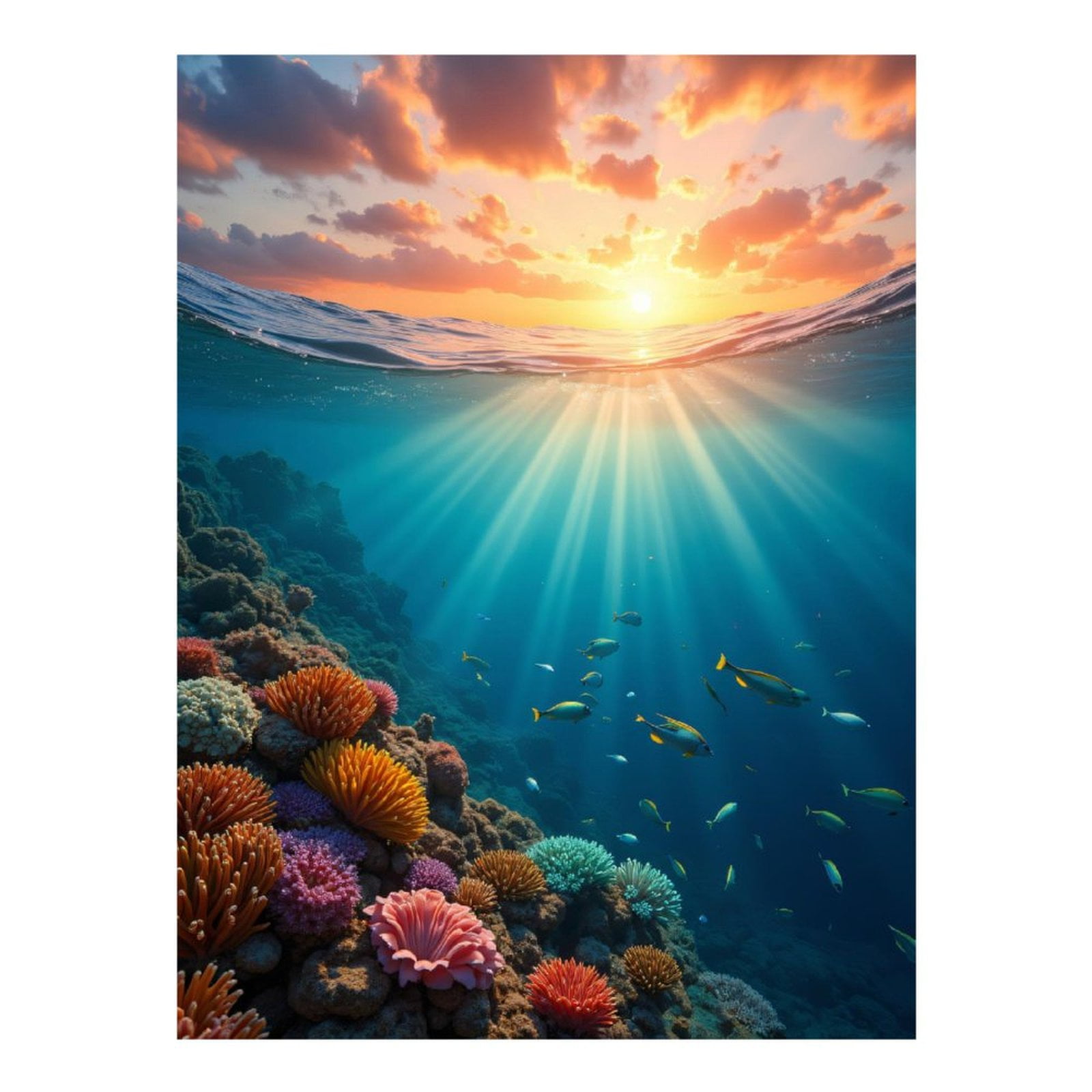 Diamond Art Kit for Adults, Underwater Coral Reef Sunset Diamond ...
