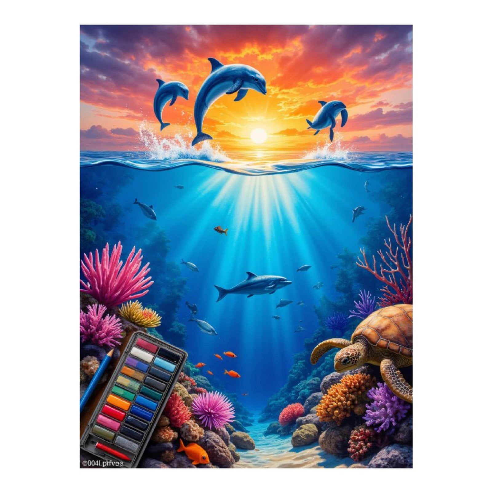 Diamond Art Kit for Adults, Underwater Dolphins Coral Sunset Diamond ...