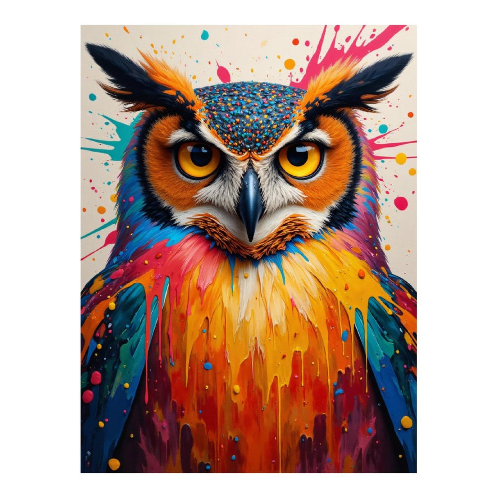 Diamond Art Kit for Adults, Vibrant Colorful Owl Art Splatter Diamond ...