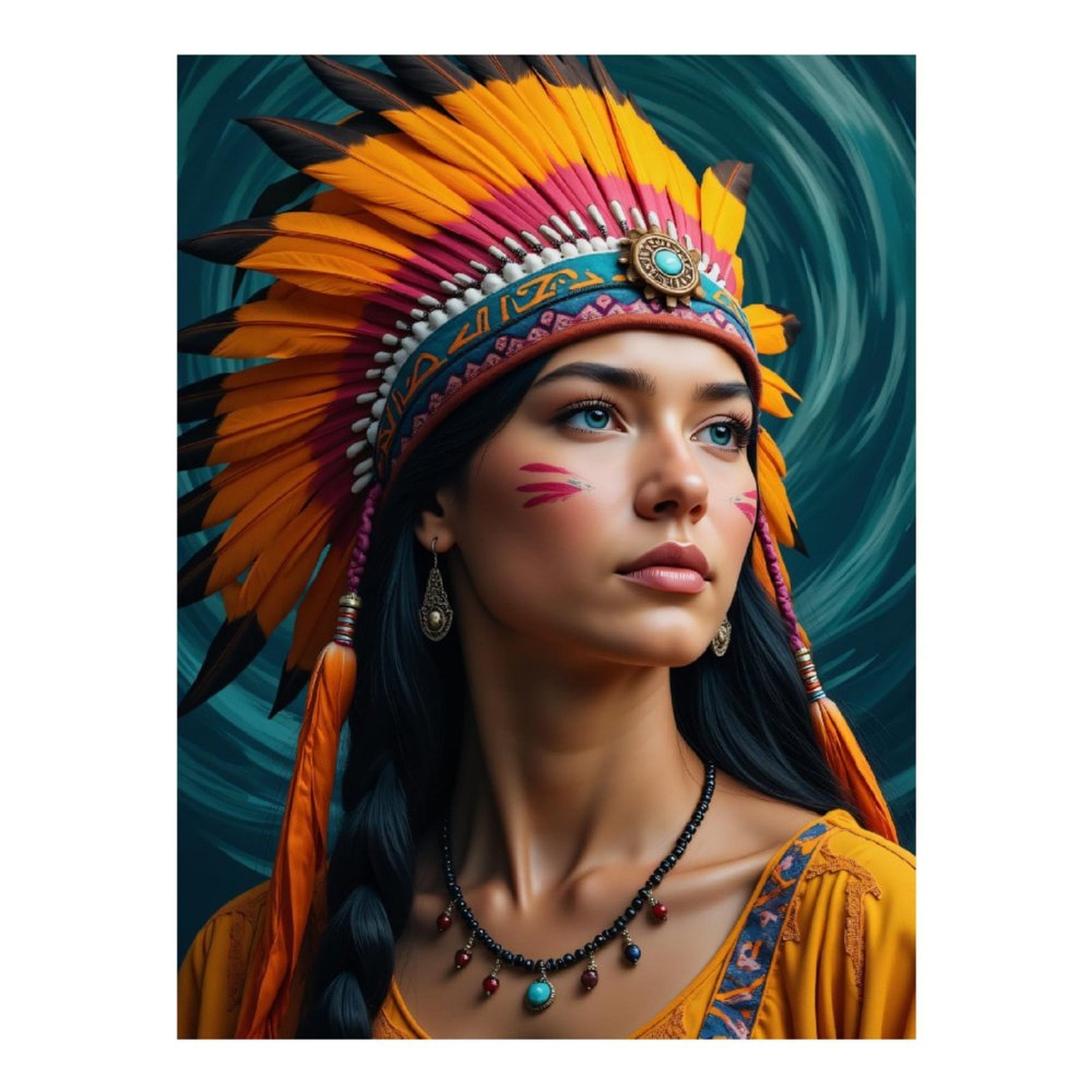 Diamond Art Kit for Adults, Vibrant Feathered Headdress Portrait ...