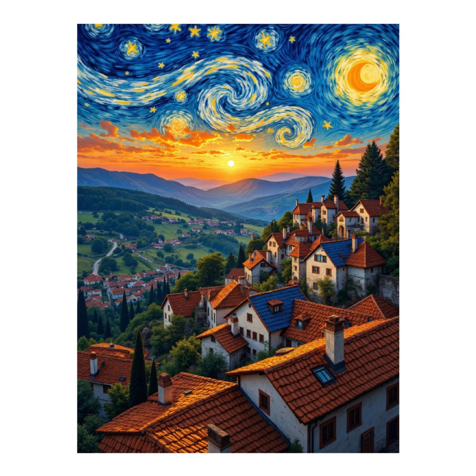 Diamond Art Kit for Adults, Village Sunset Starry Sky Landscape Diamond Painting for Adults ...